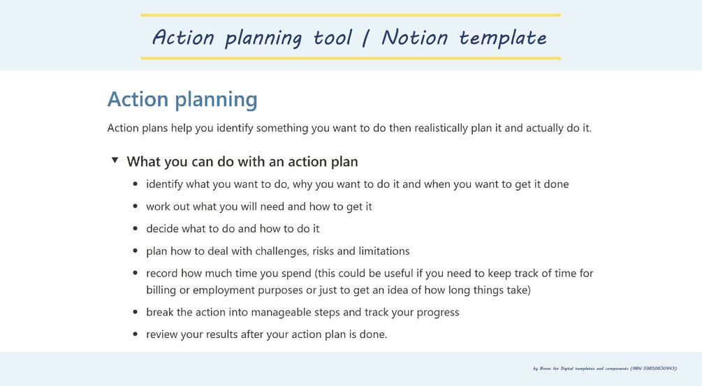 Action planning tool | Notion template
