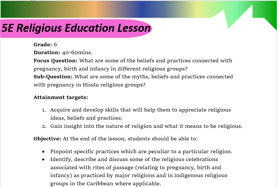 Religious Education_Birth and Infancy Rituals Pt 5_Lesson Plan