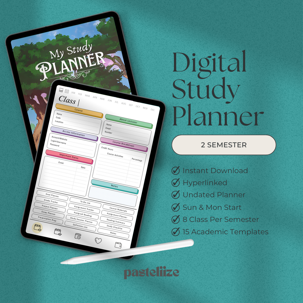 Dark Mode Digital Study Planner PDF | 2 Semesters | Portrait Layout ...