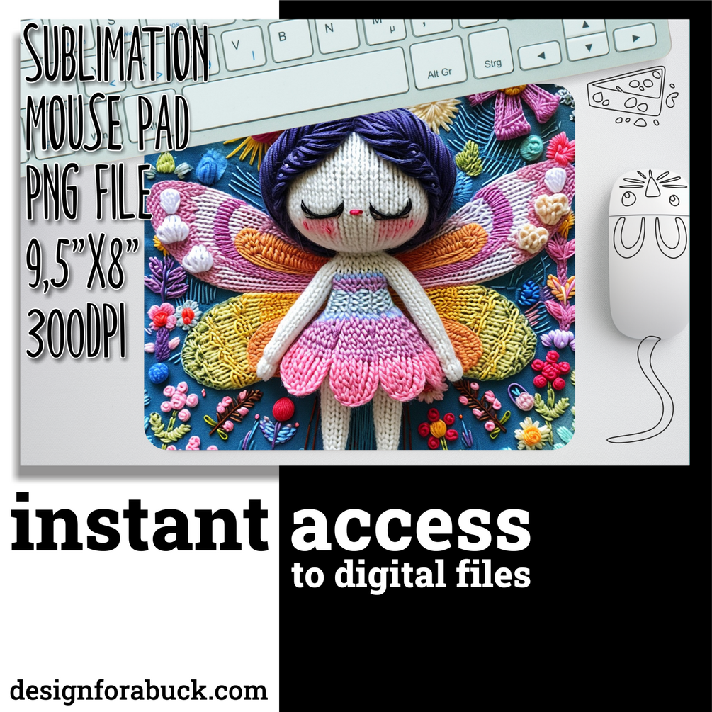Enchanted Fairy Tale Magic - Whimsical Sublimation Mouse Pad PNG Template with Crochet Princess