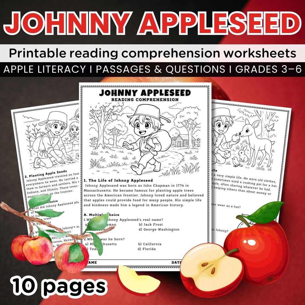 Johnny Appleseed Reading Comprehension Worksheets for Grades 3–6 ...