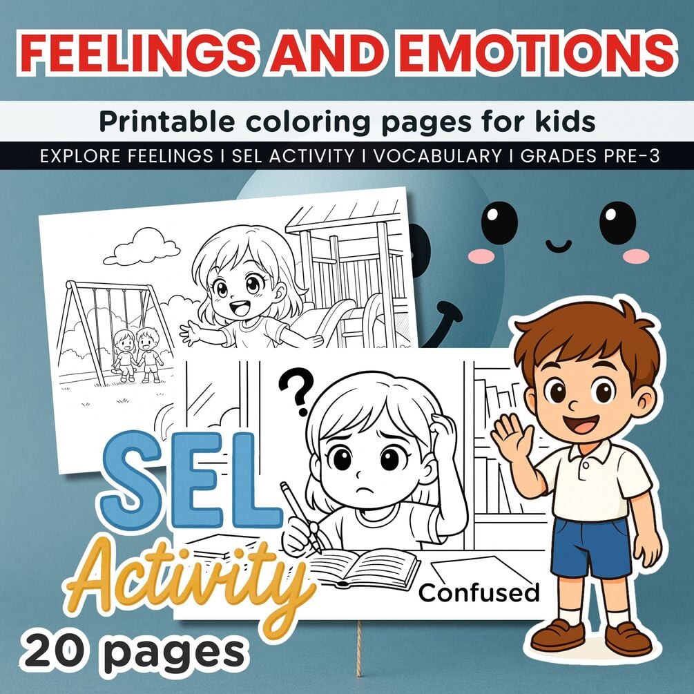 Feelings and Emotions Coloring Pages for Kids, SEL Activity, Emotional ...
