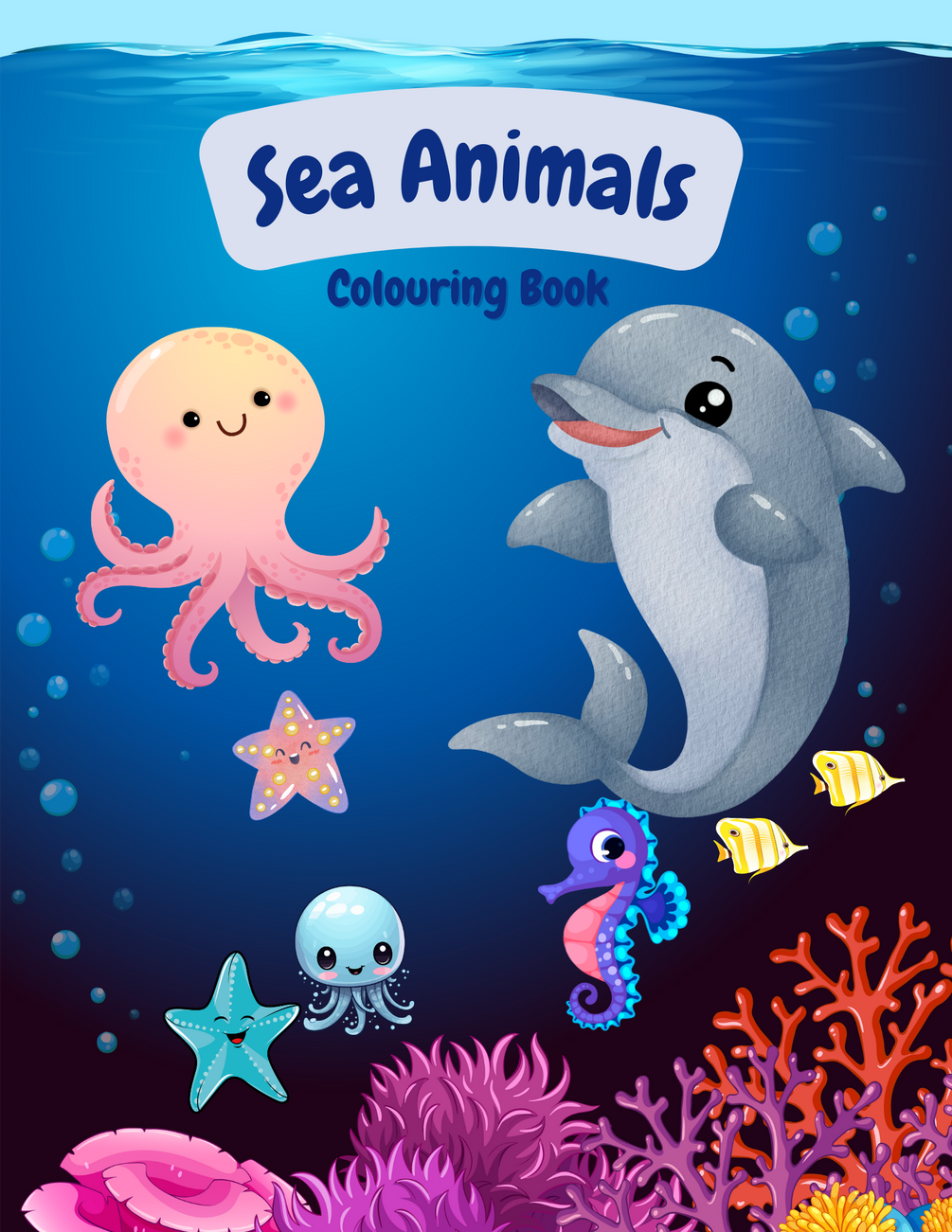 Kawaii Sea Animals -25 Colouring pages