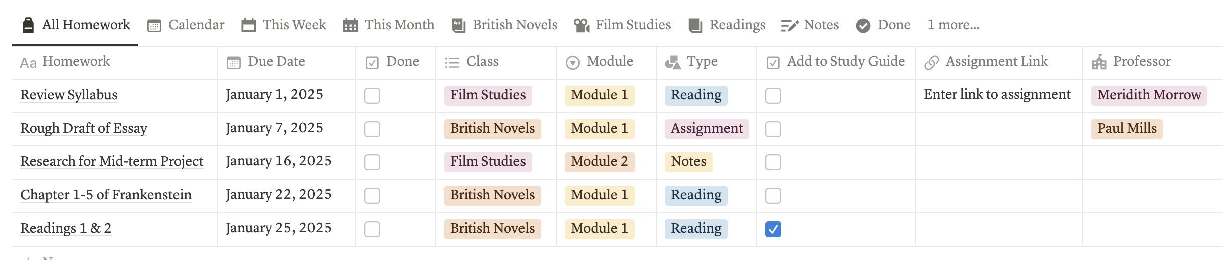 Assignment Tracker | Notion Template | Homework Tracker for College ...