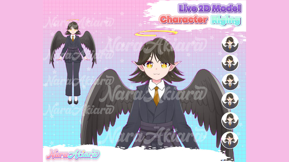 Vtuber Model and Rigging Anime Girl Dark Angel Girl Premade, Live2d ...