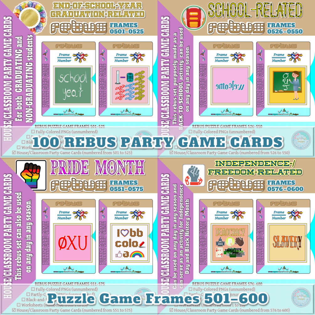 Rebus Puzzle House and Classroom Party Game Cards 501–600