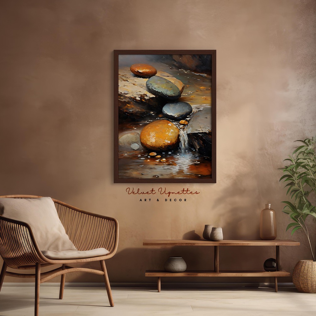 Serene River Rocks Art Print: Water-Worn Stones in Flow - High ...