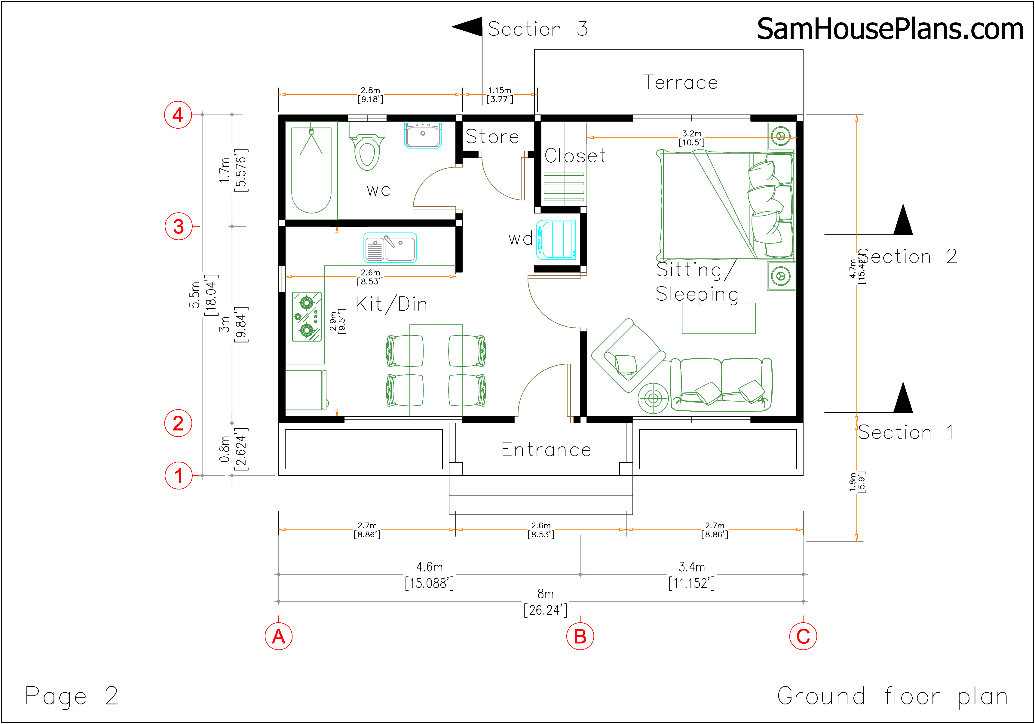 Tiny House Plans 26x18 Ft 8x5 5 M With One Bed Hip Roof