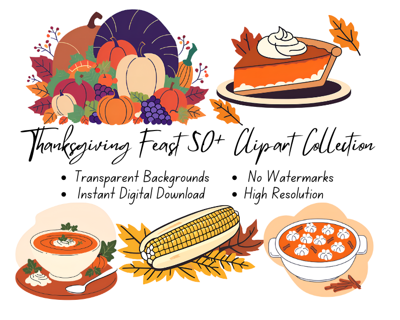 Thanksgiving Feast 50+ Clipart Collection | High-Resolution Digital ...