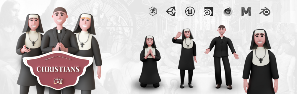 Christians - Rigged 3D Characters + Bonus 12 Animations