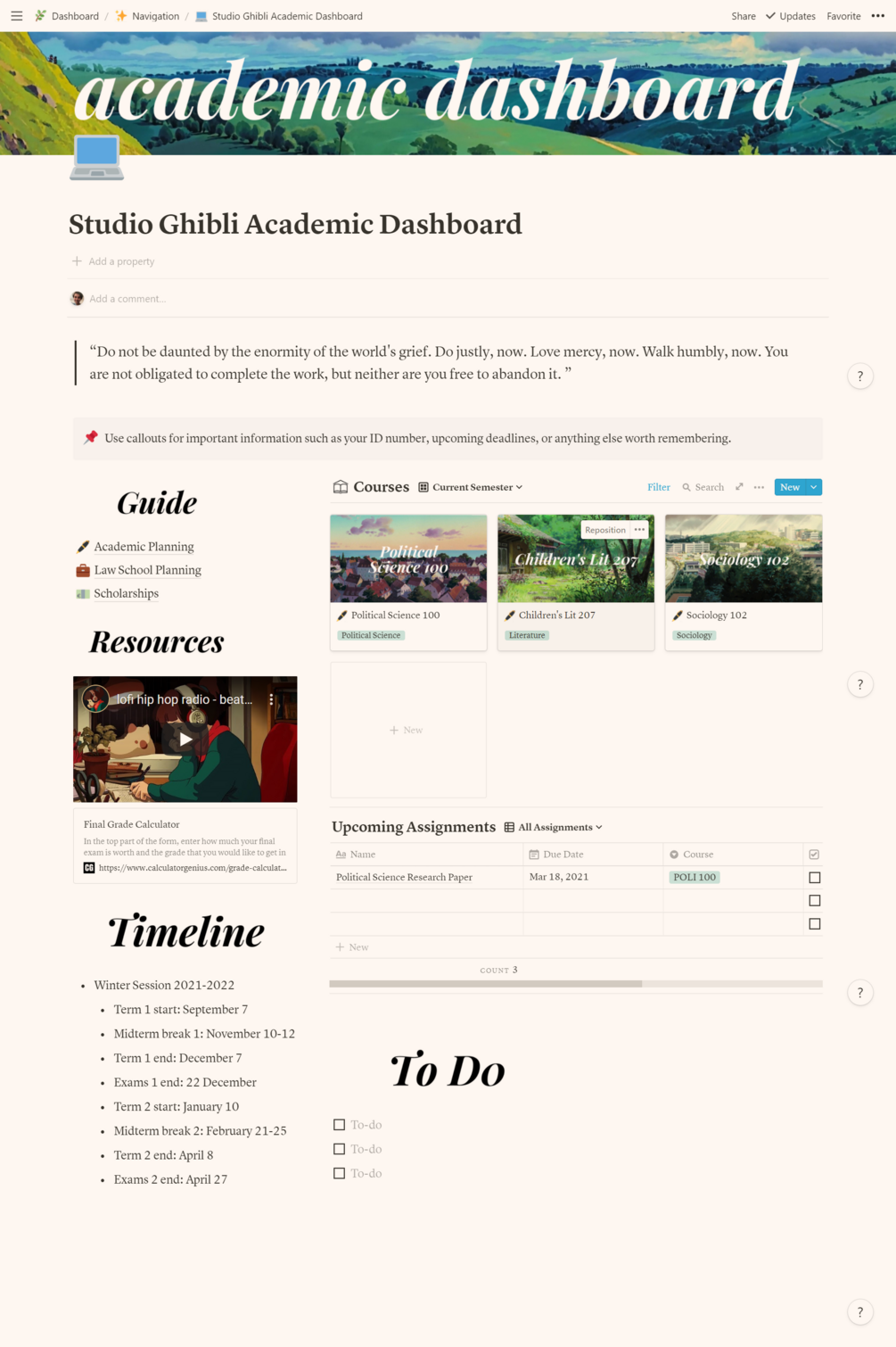 Academic Dashboard Notion Template