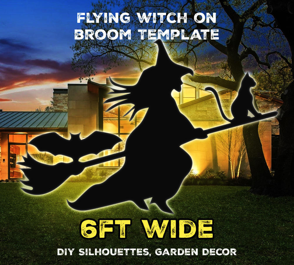 6ft Wide flying witch on broom Template when made. Printable trace and ...