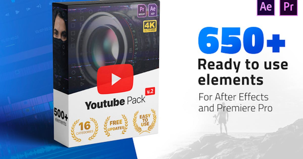 Easy & Ready to use 650+ Youtube Pack for Premeir pro and After effects
