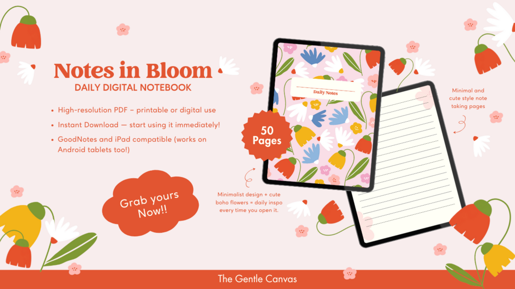 Floral Aesthetic Digital Notebook | Daily Notes Journal for iPad ...