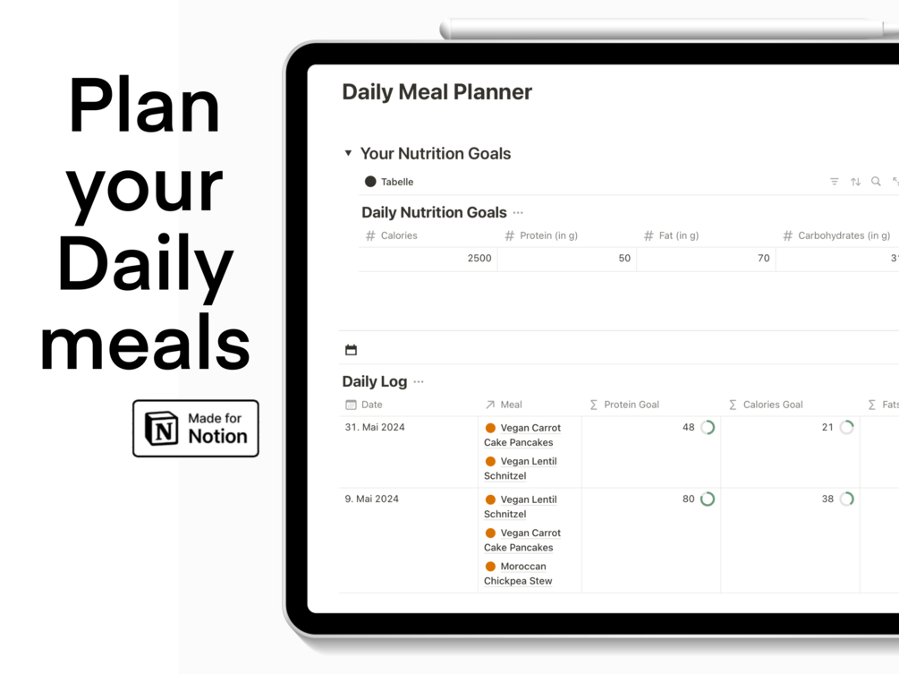 Notion Template for Daily Meal Planner / Nutrition Tracker
