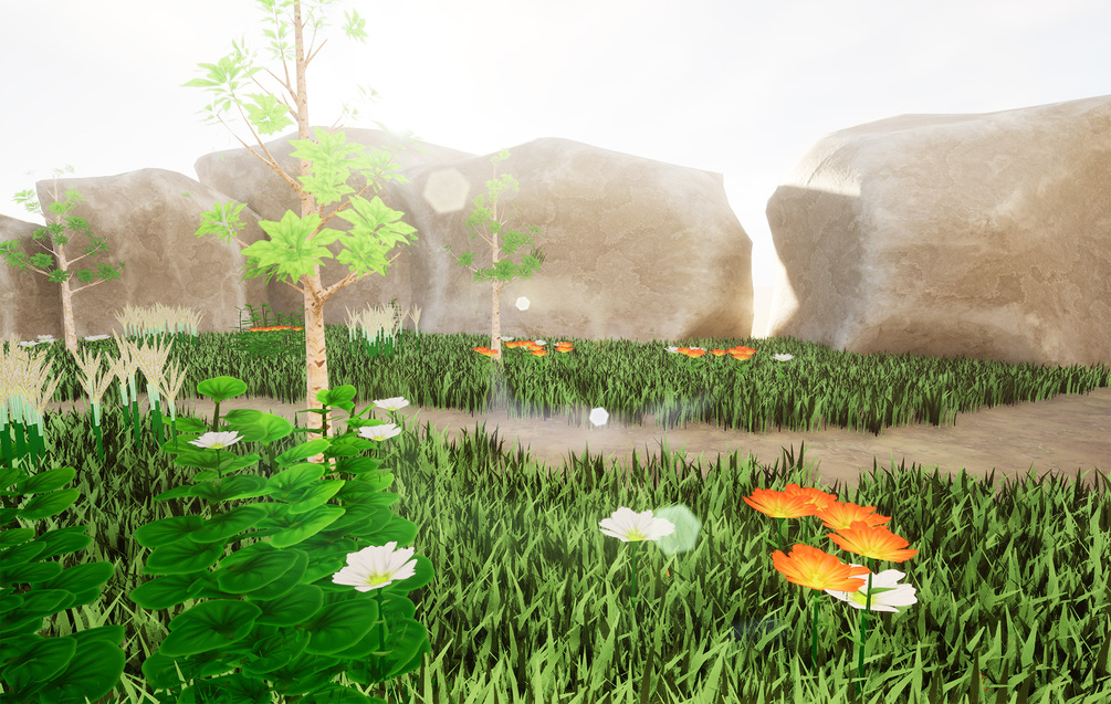 Stylized 3d scene with foliage assets