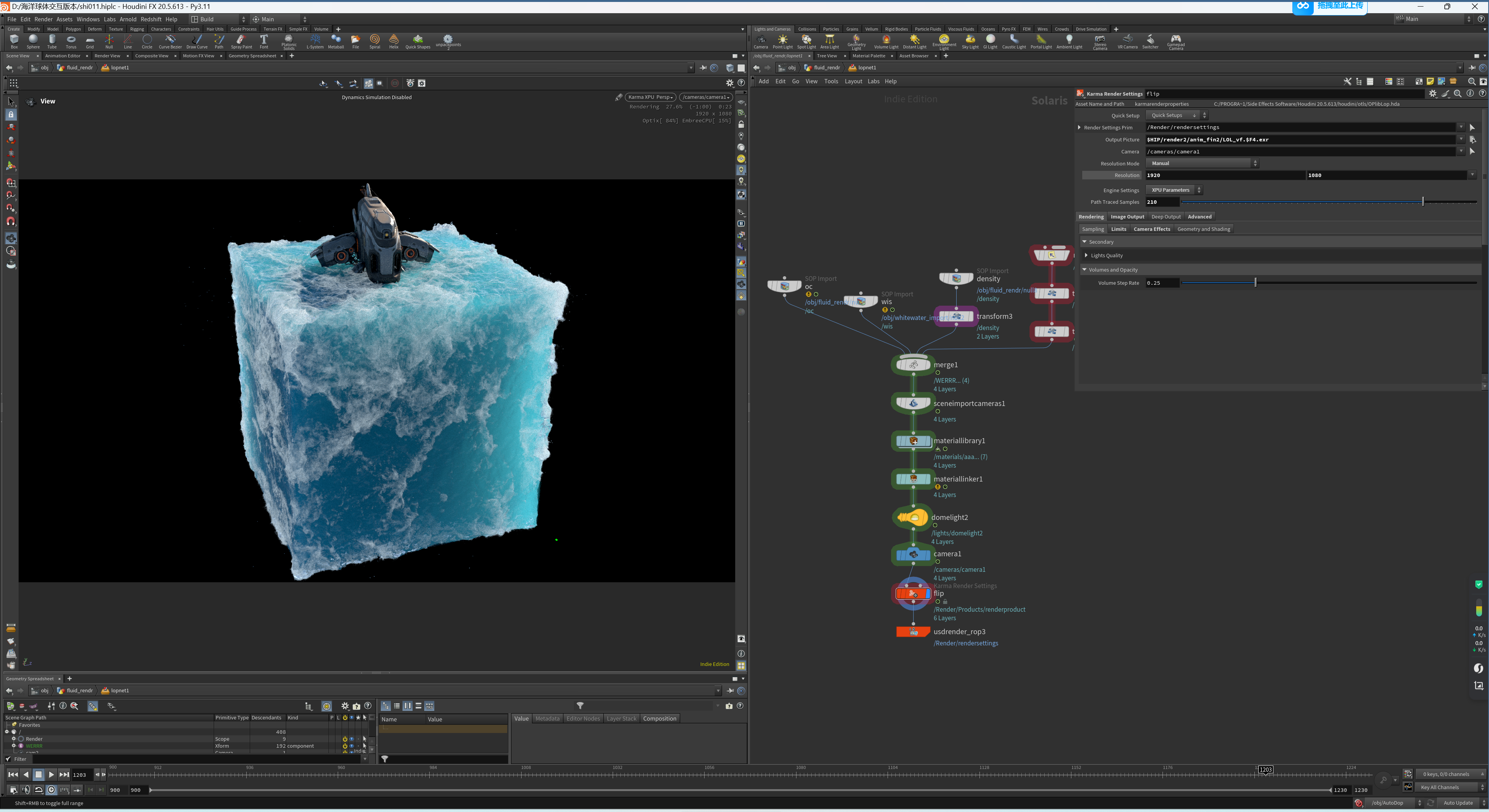 Custom ocean water interaction hip Houdini