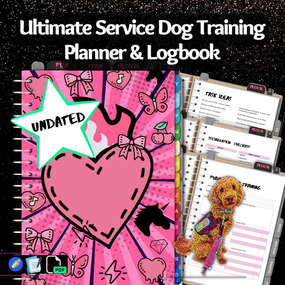 Undated Service Dog Training Planner & Logbook - Emo Girl