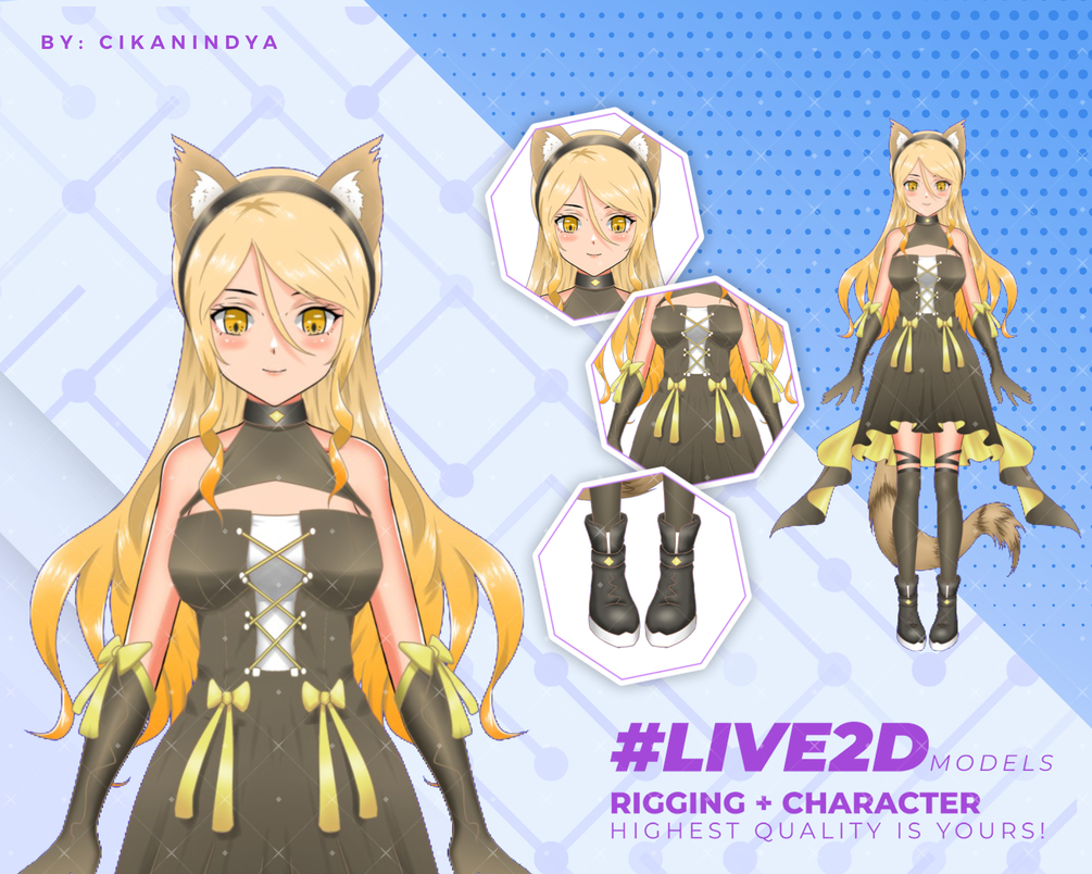 Vtuber Model | Live 2D Model Fantasy Blonde Hair With Ear & Tail Furry | 7 Expressions | Pose ...