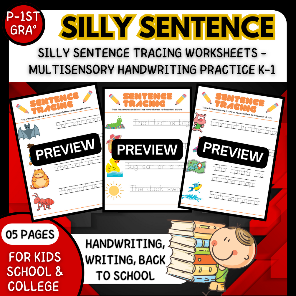 Silly Sentence Tracing Worksheets - Multisensory Handwriting Practice K-1