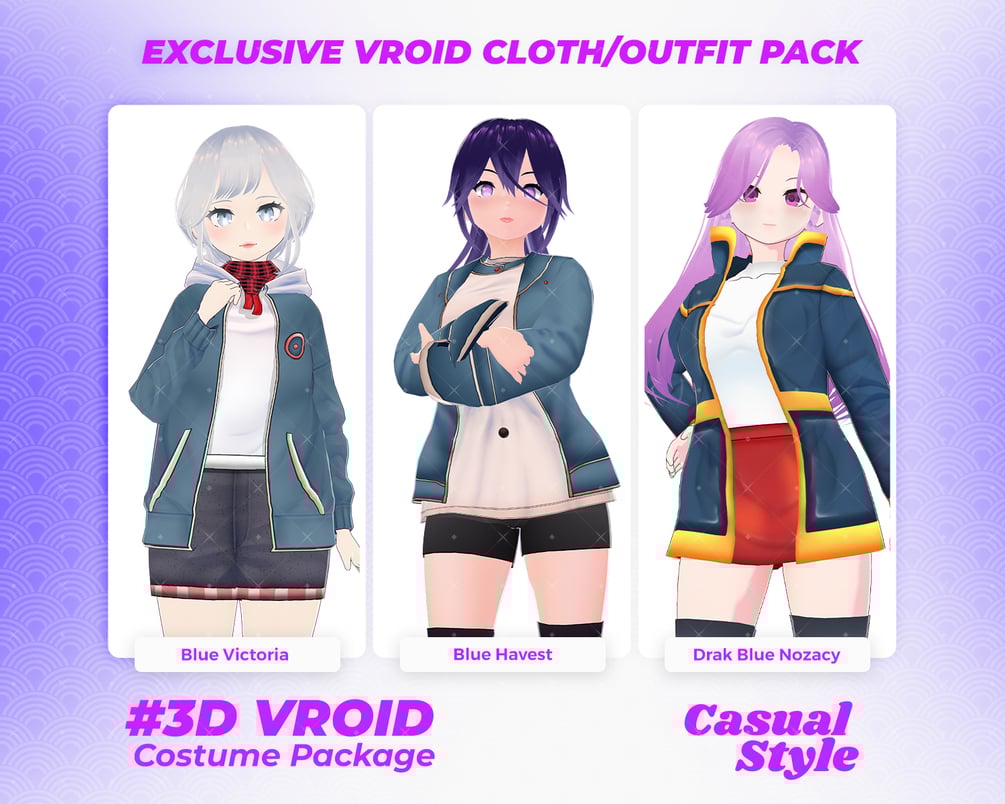 VRoid Clothing Pack, Style Upgrade, 3D Outfits, VTuber Chic, Costume - Stylish VRoid Casual Wear ...