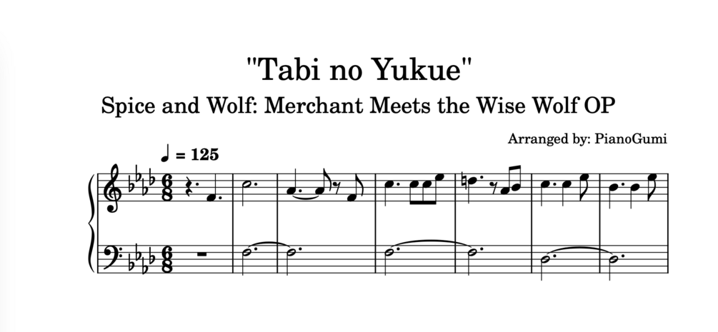 Spice and Wolf: Merchant Meets the Wise Wolf OP - "Tabi no Yukue" - EASY Piano Sheet Music