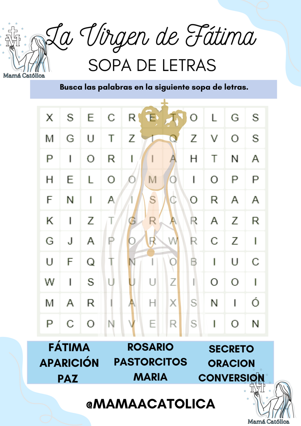 Sopa de Letras Virgen de Fátima