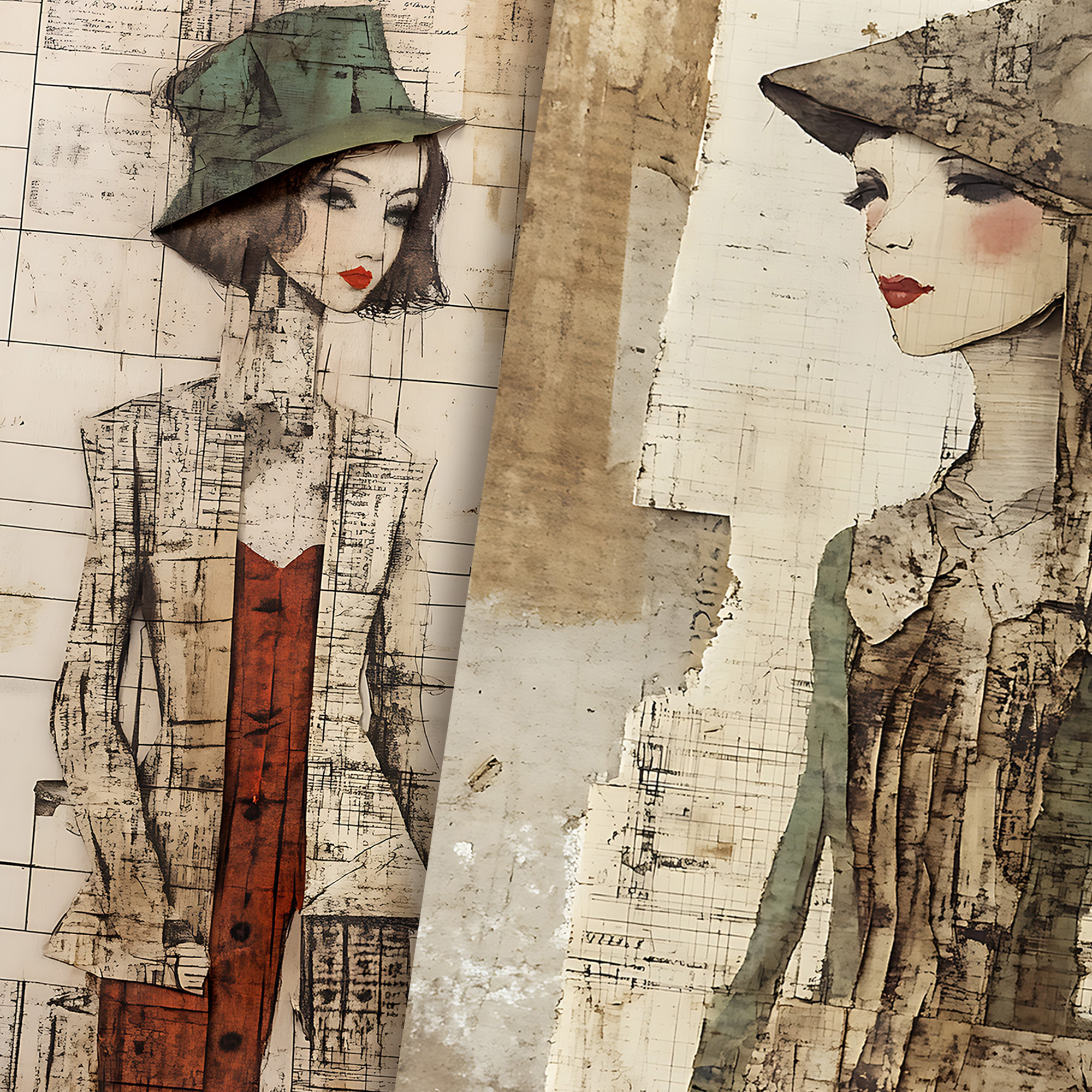 20 pc Workforce Lady in Suit and Hat Collage Printable Junk Journal ...