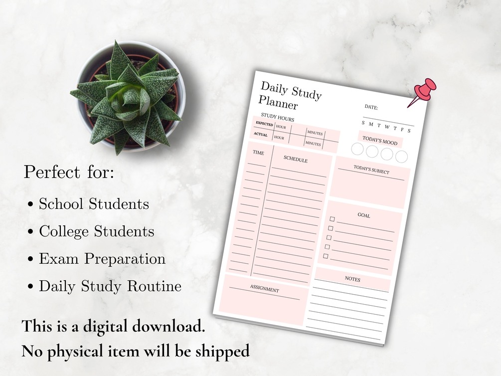 Daily Study Planner - A4 Printable