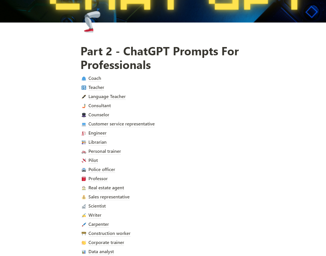 ChatGPT Prompts for Professionals - 20 Different Professions ~ Part 2 / 4