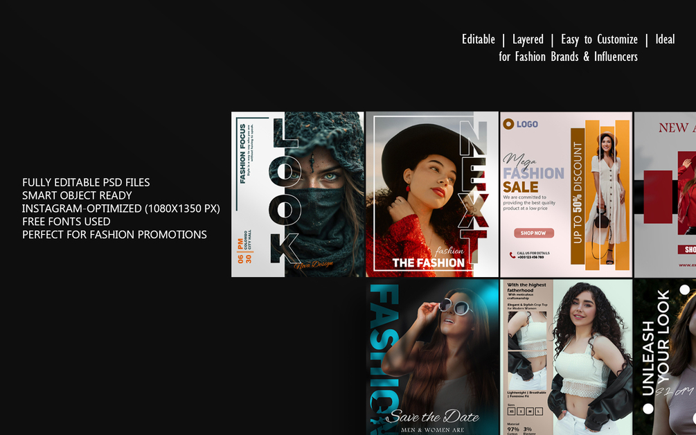 Bold Fashion Instagram PSD Template | Editable Social Media Design for Clothing Brands & Stores
