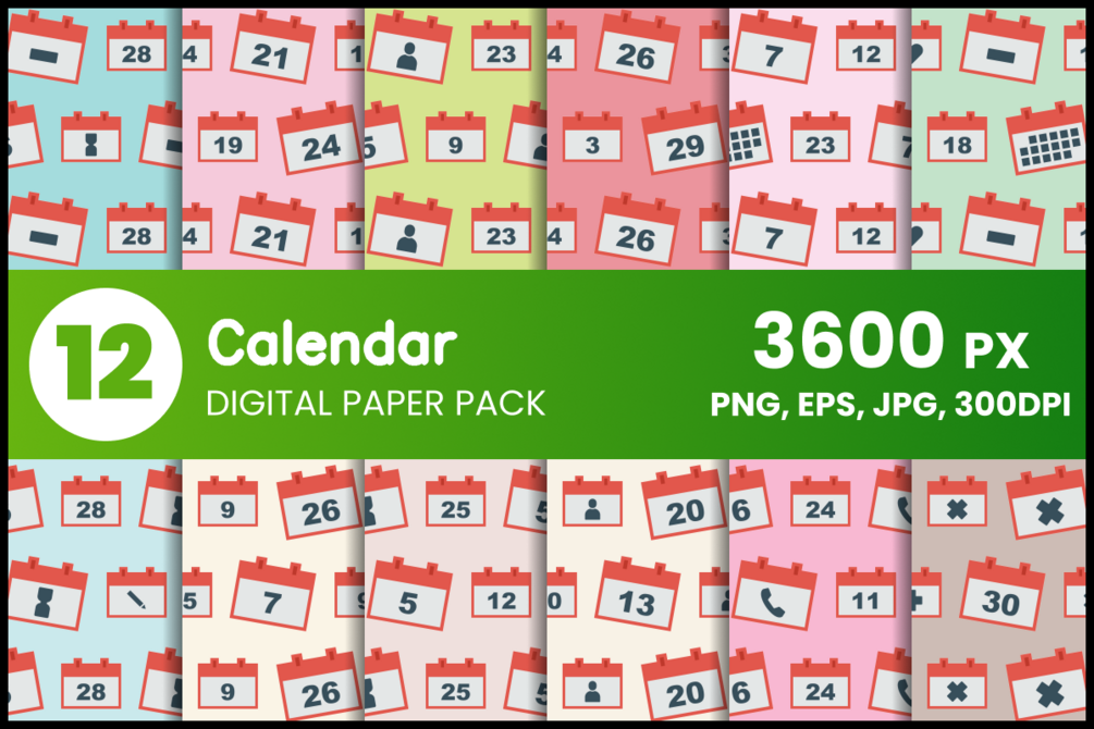 Calendar 12 Digital Paper Set