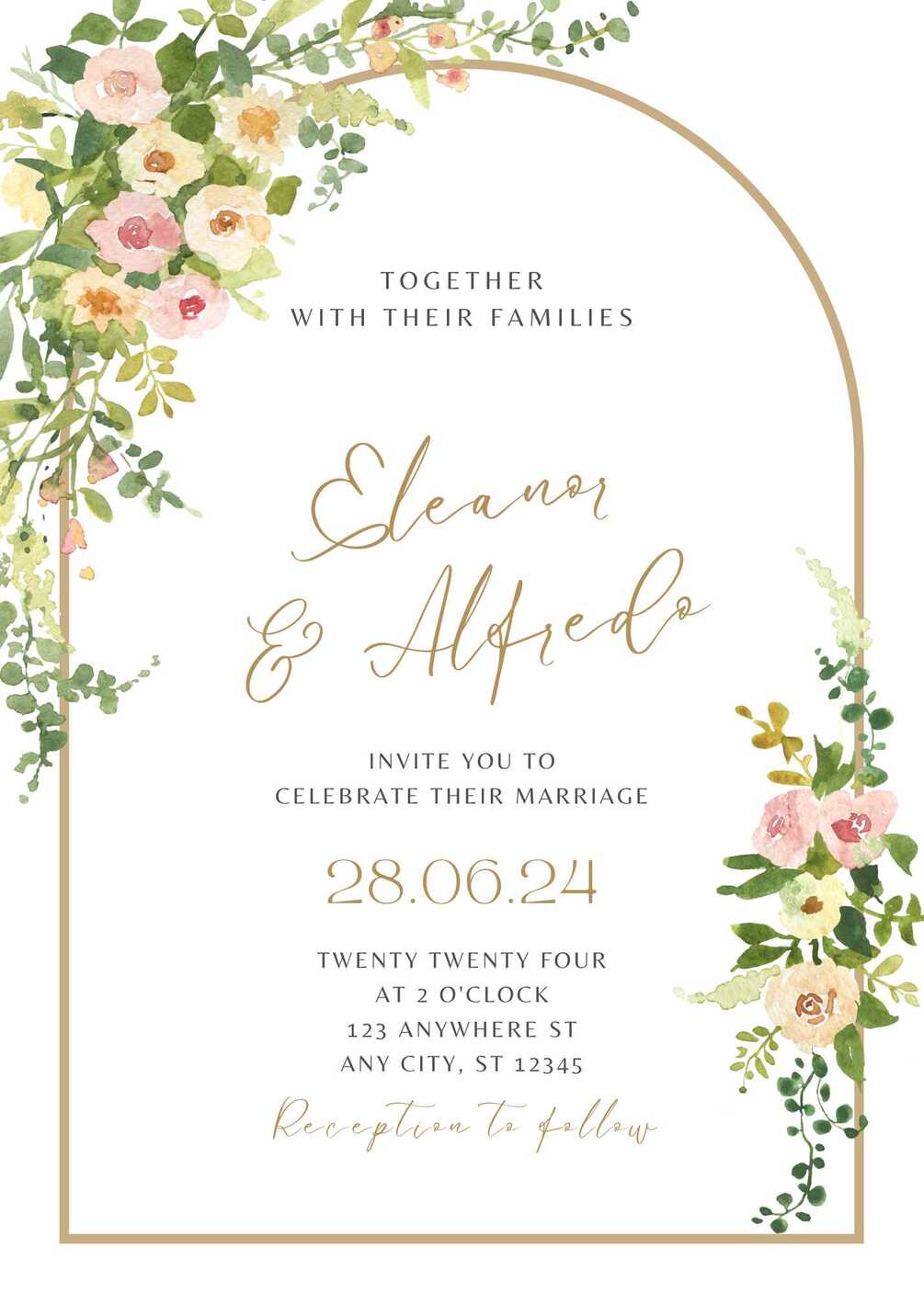 Golden Arch Wedding Invitation Card, Wedding Invitation, Instant Download