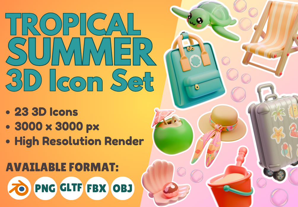 Tropical Summer 3D Icon Set