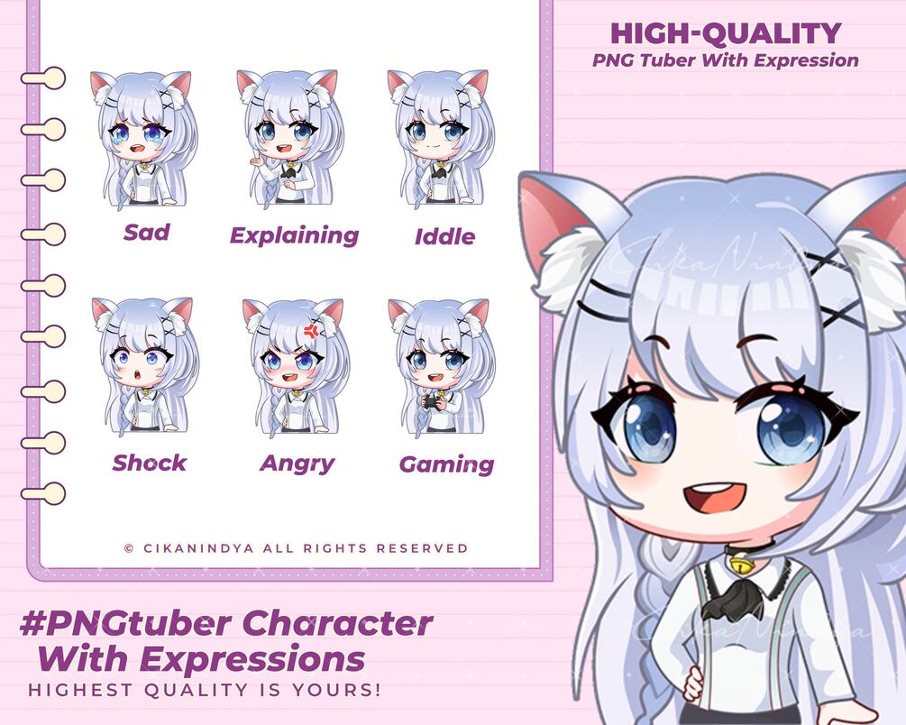 Add Fun to Your Social Media with PNG Tuber Chibi White Cat Girl for ...