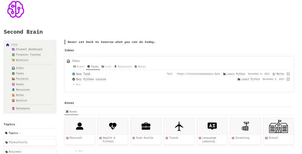 Second Brain Dashboard for Students