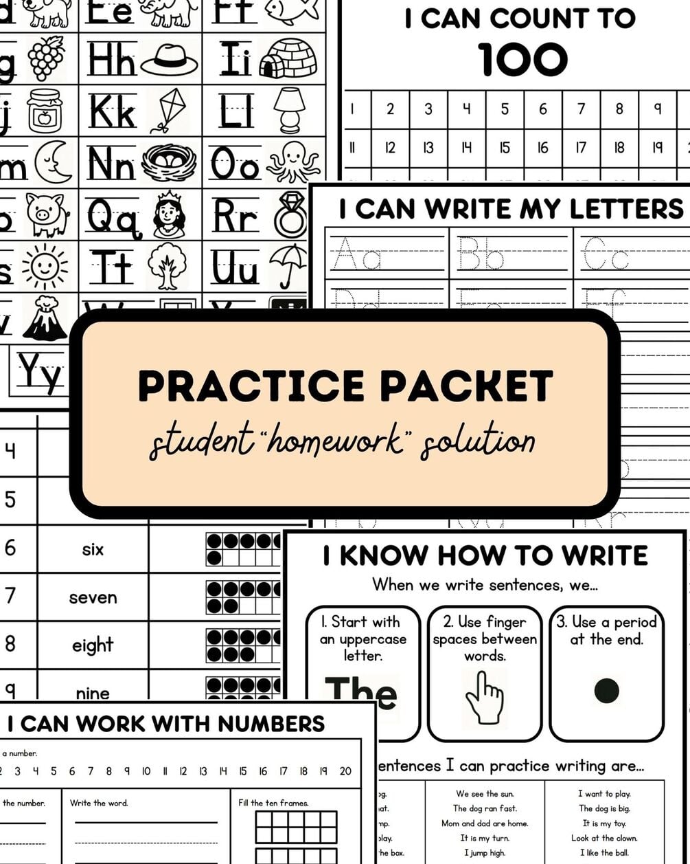 Kindergarten Practice Packet: Year-Long Skill Building | Katie Palin