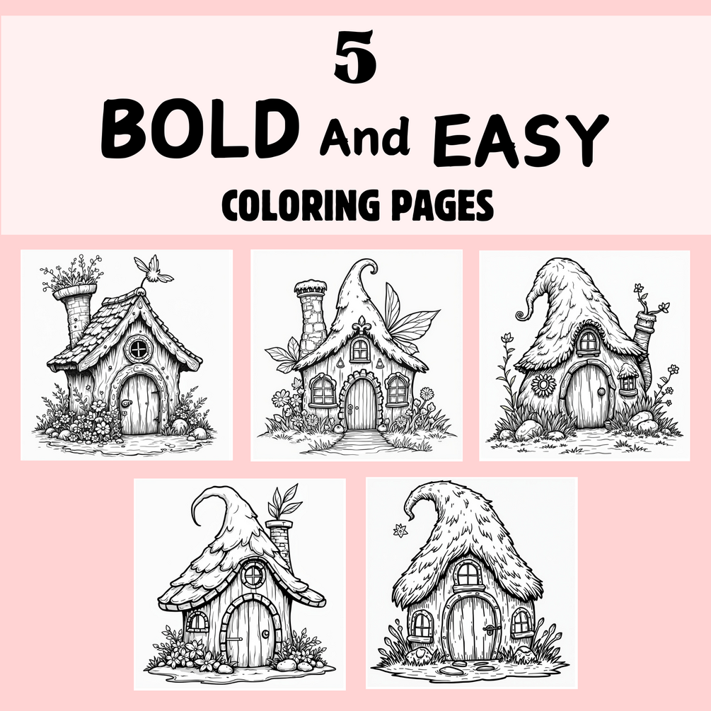 Fairy Houses Bold and Easy Coloring Pages