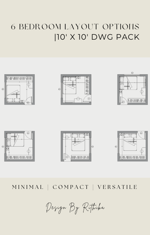6 Bedroom Layout Options | 10' x 10' DWG Pack
