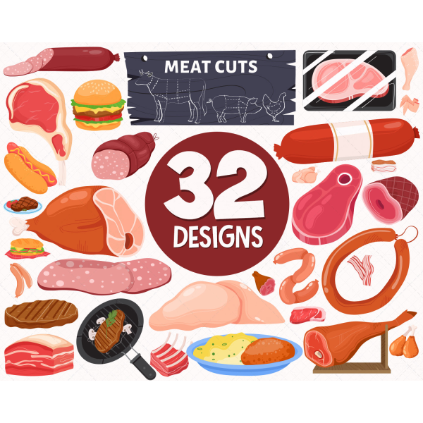32 Meat Illustration Set SVG, Meat SVG, Meat PNG, Meat Vector Clipart ...