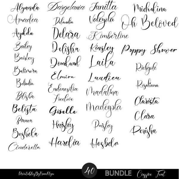 Cursive Font Bundle, 40 Fonts, Wedding Fonts, Commercial Fonts ...