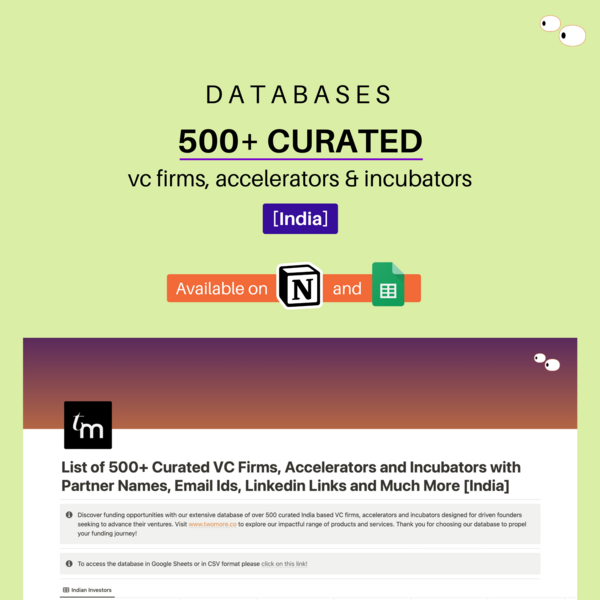Combo Pack: List of 3000+ Curated VC's, Incubators and Accelerators ...