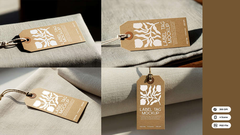 4 High Quality Natural Label Tag Mockup