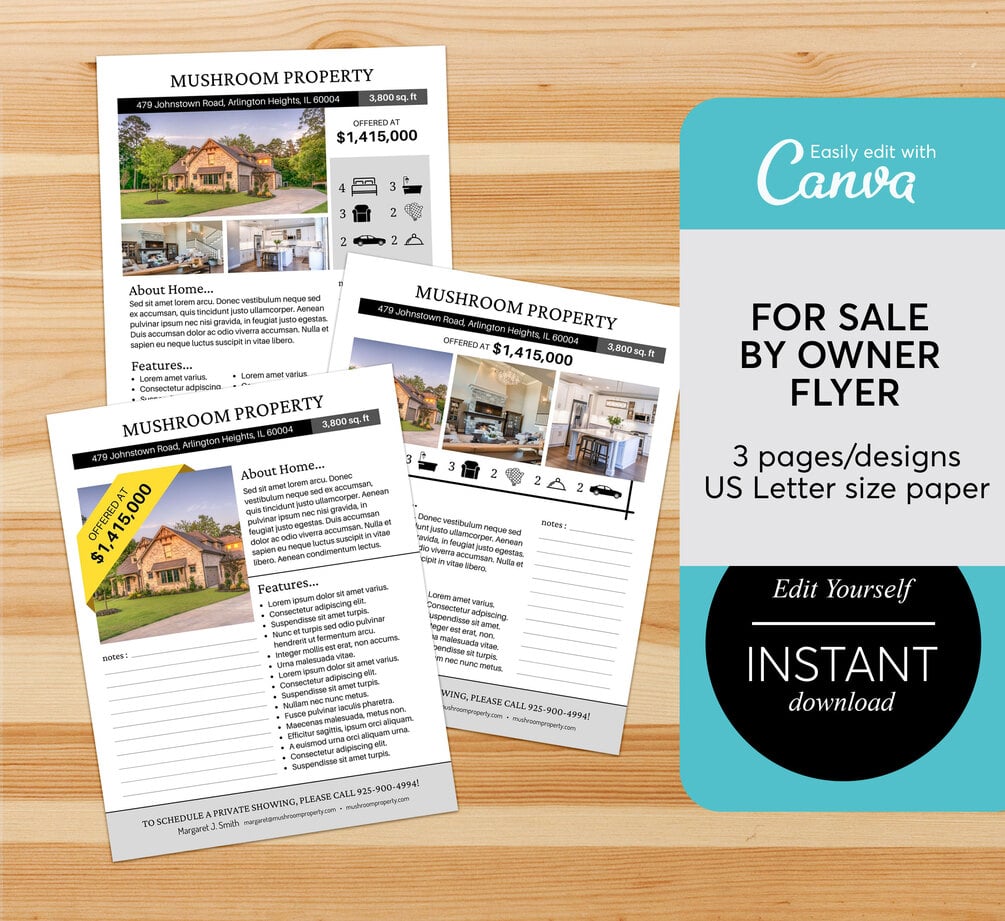 3 For Sale By Owner Home Feature Sheets, Realtor Open House Handout ...