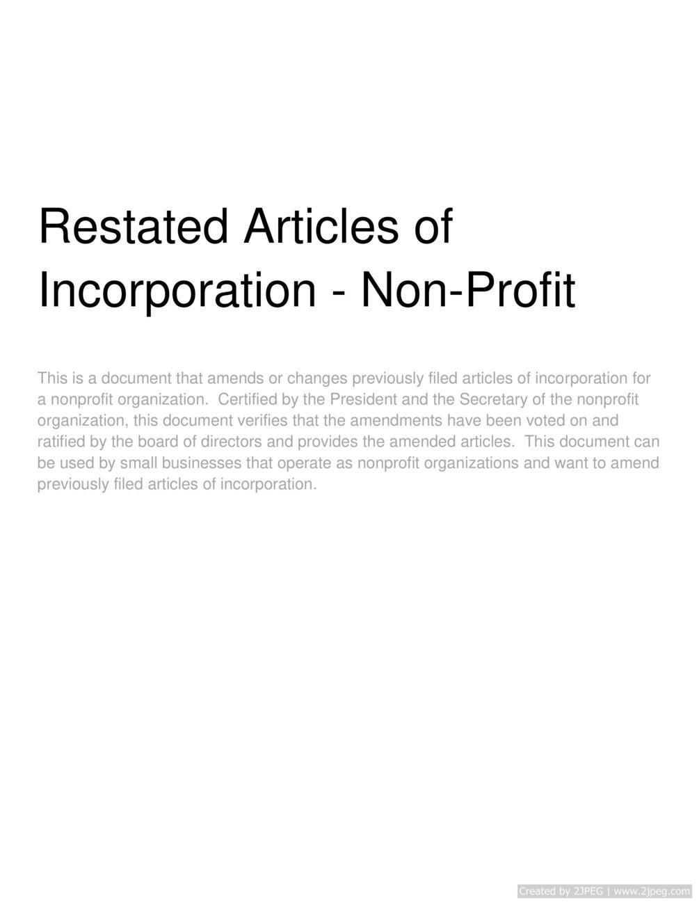 Restated Articles of Incorporation - Non-profit