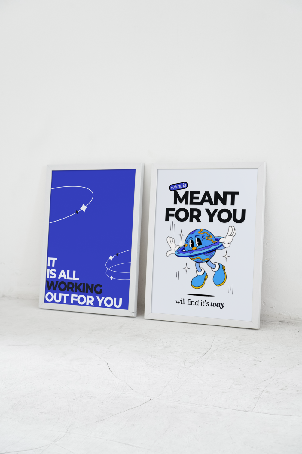 Cosmic Positivity – Blue & White Motivational Wall Art Prints ...