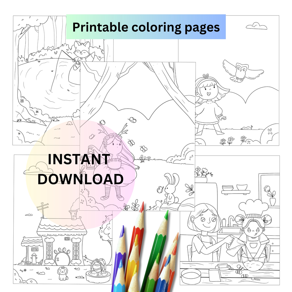 Cute printable coloring pages set- Digital Download