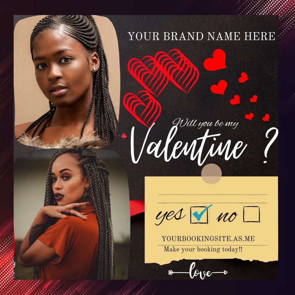 February Booking Flyer, Valentines Day Braid Flyer, Valentines Day ...