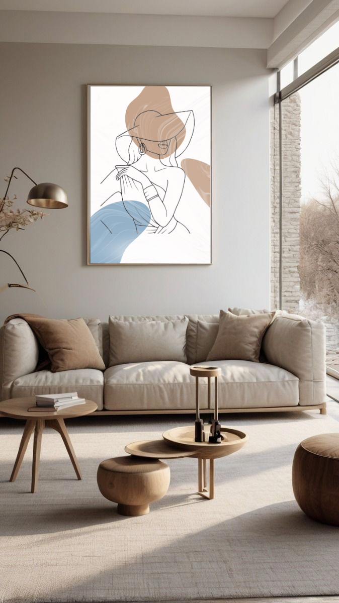 Modern Muse—Neutral & Blue Minimalist Line Art Print