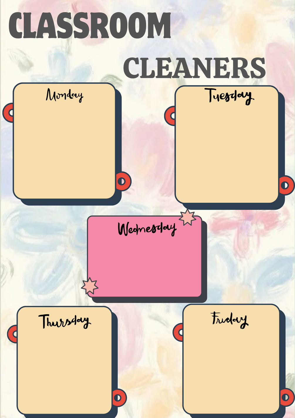 Classroom Cleaners Chart – Editable Weekly Helper Poster
